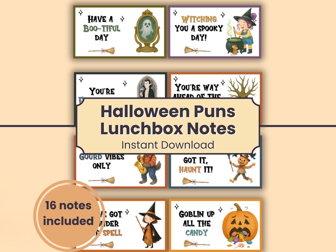 Halloween Lunchbox Notes for Kids, School Notes, Halloween Puns ...