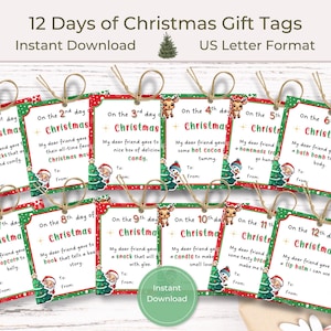 12 Days of Christmas Gift Tags, Christmas Countdown, Christmas ...