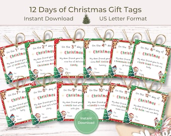 12 Days of Christmas Tags, Printable 12 Days of Christmas Gift Tags ...