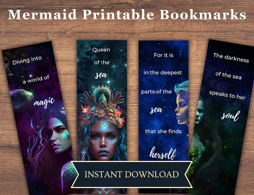 Mermaid Printable Bookmarks, Fantasy Bookmarks, Junk Journal ...