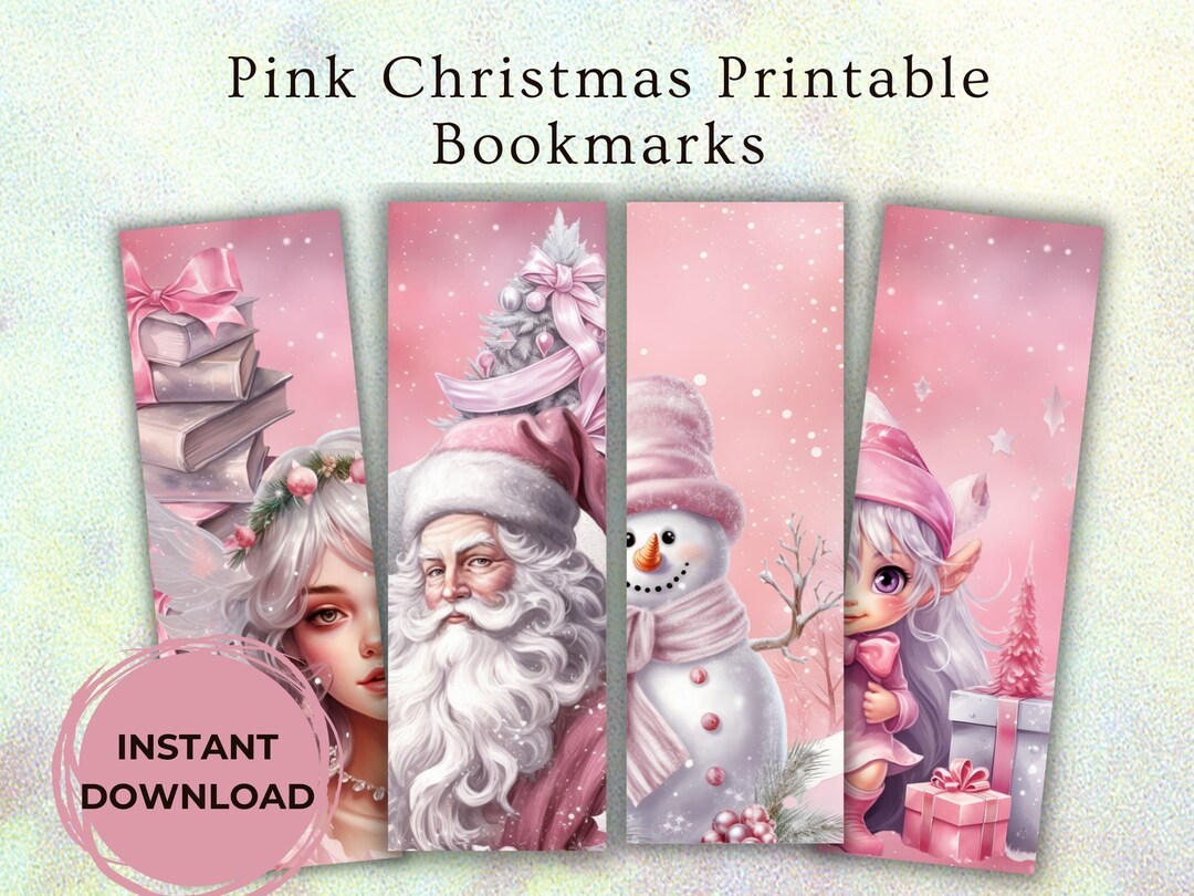 Pink Christmas Printable Bookmarks, Book Accessories, Cute Bookmark ...