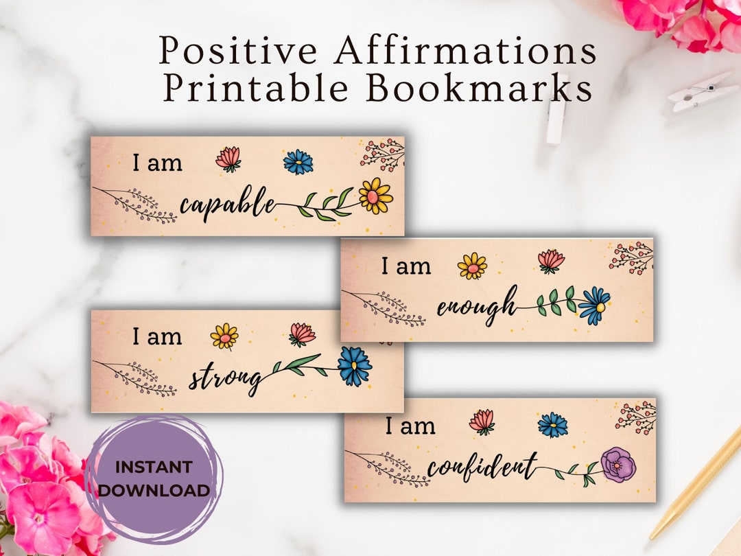 Positive Affirmations Printable Bookmarks, Book Accessories, Cute ...