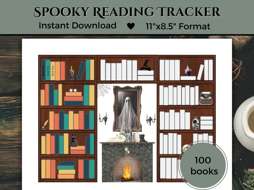 100 Book Spooky Reading Tracker | Book Lovers | Reading Log | Bookshelf ...