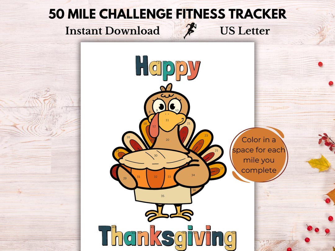 50 Mile Challenge Fitness Tracker | Happy Thanksgiving | Exercise ...