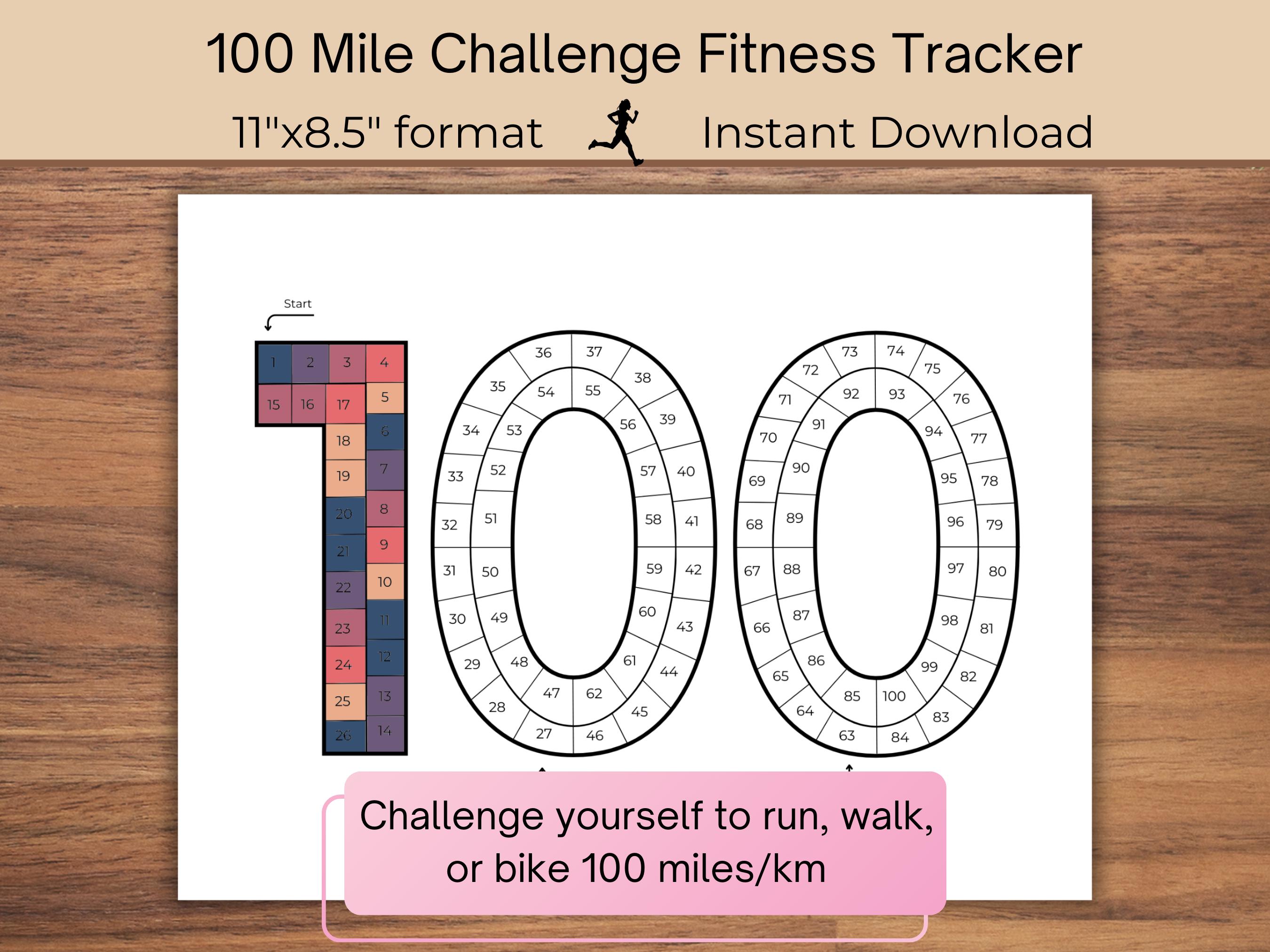 100 Mile Challenge Fitness Tracker | Goal Tracker | Exercise Tracker ...
