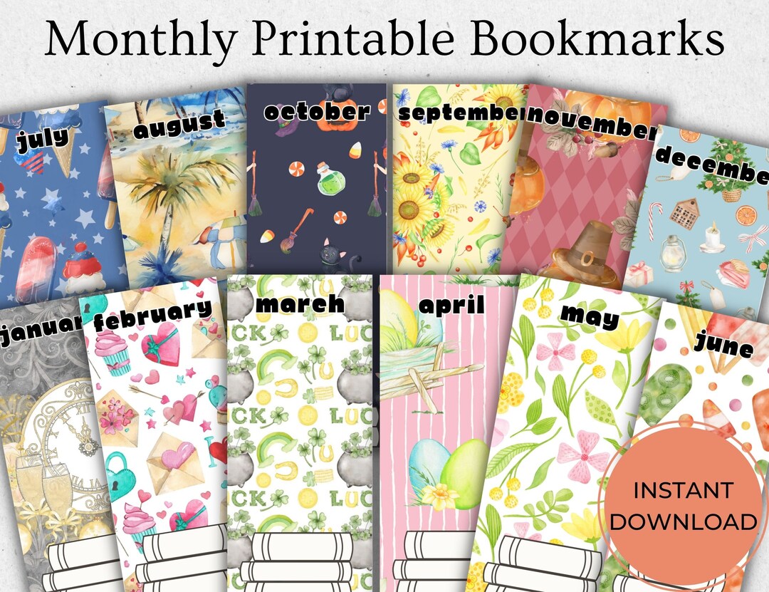 Monthly Printable Bookmarks, Book Tracker, Watercolor Bookmarks ...