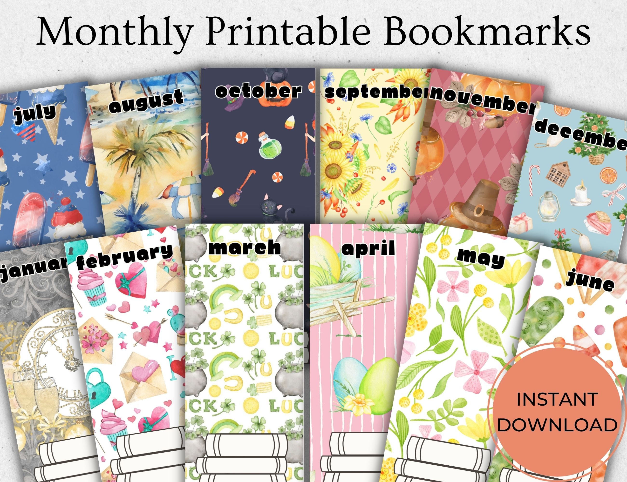 Monthly Printable Bookmarks, Book Tracker, Watercolor Bookmarks ...