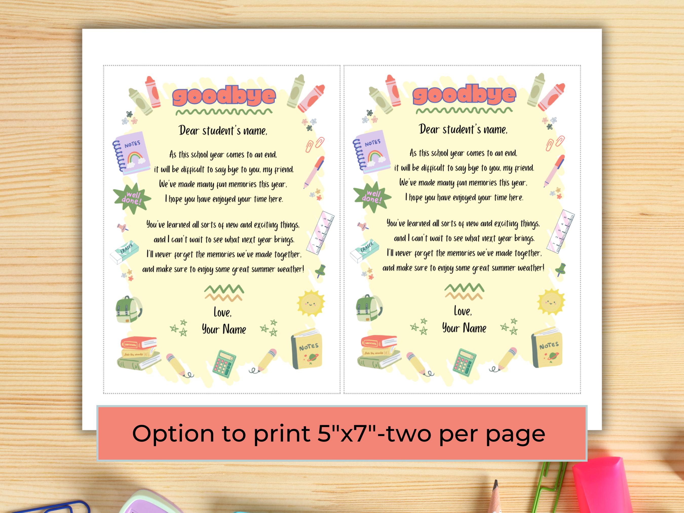 Editable End of Year Poem, End of Year Teacher, End of Year Letter, End ...