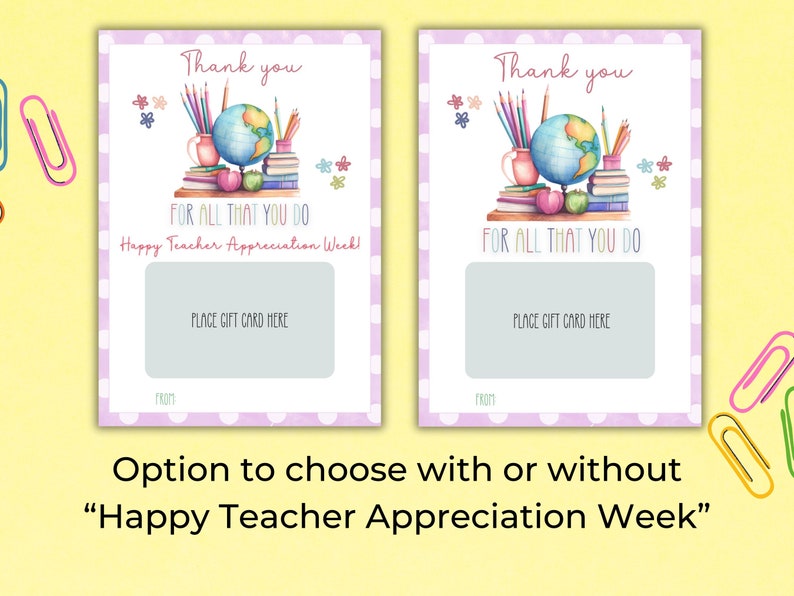 Teacher Gift Card Holder Teacher Appreciation Printable Teacher ...