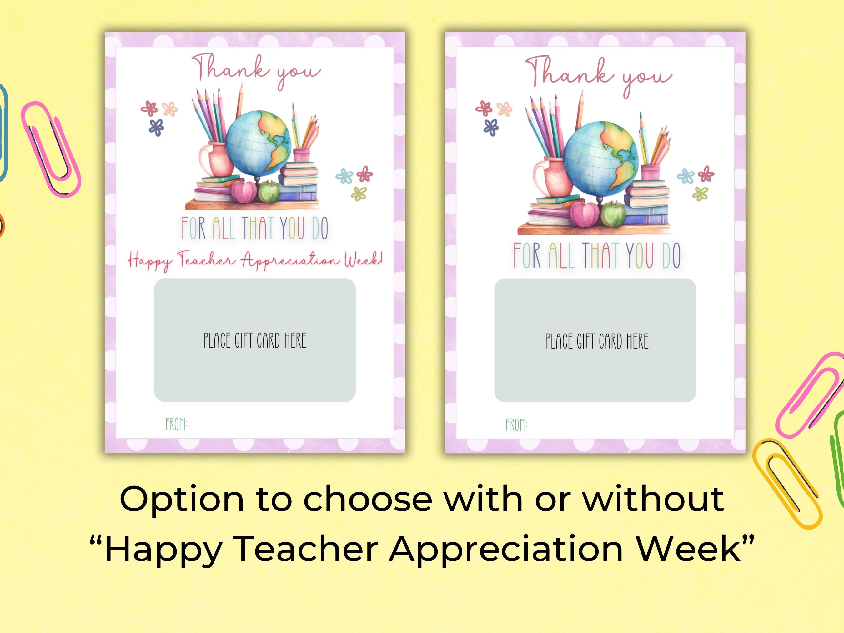 Teacher Gift Card Holder Teacher Appreciation Printable Teacher ...