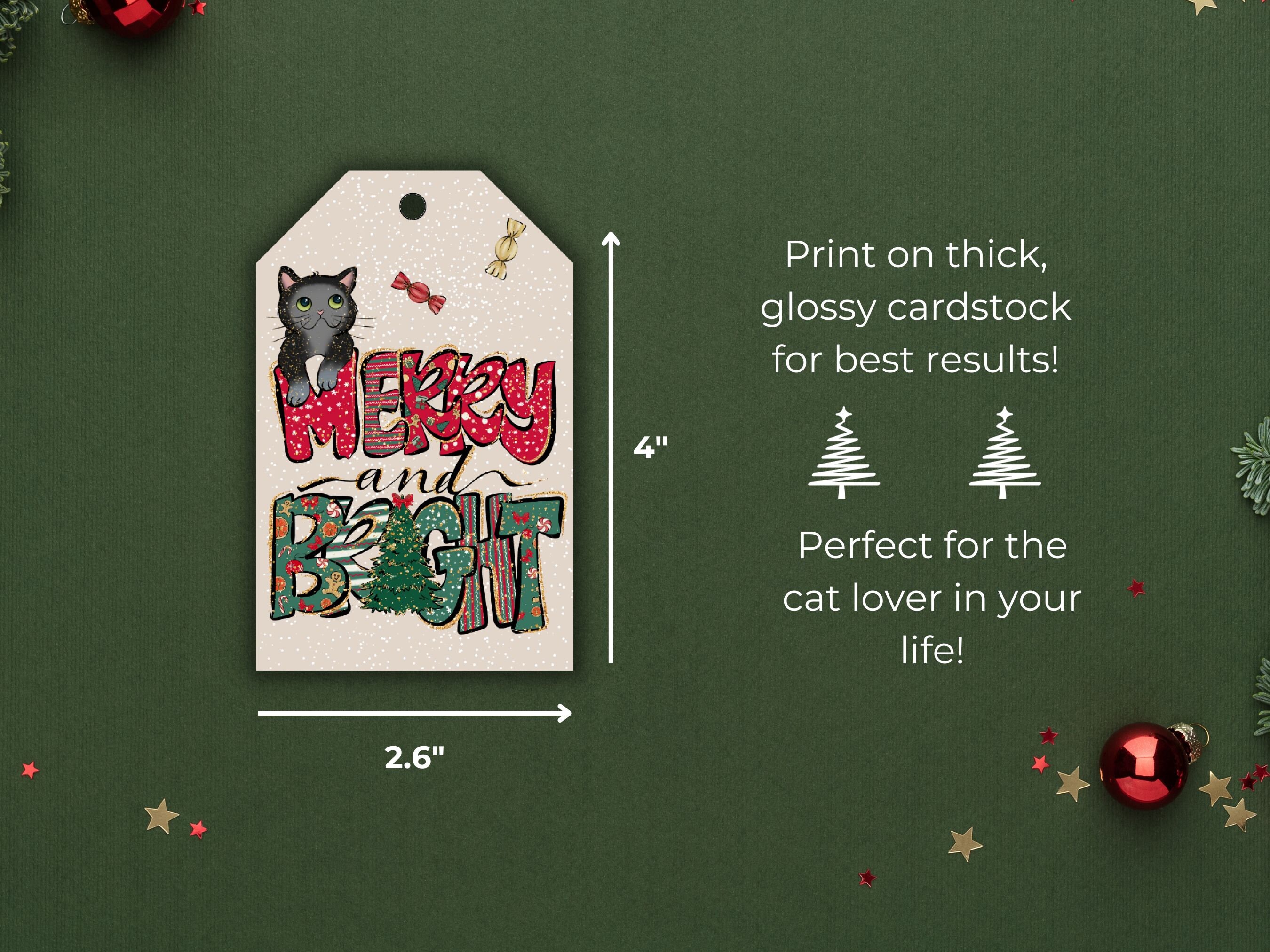 Cat Christmas Gift Tags, Printable Gift Tags, Cat Lover Gift for Women ...