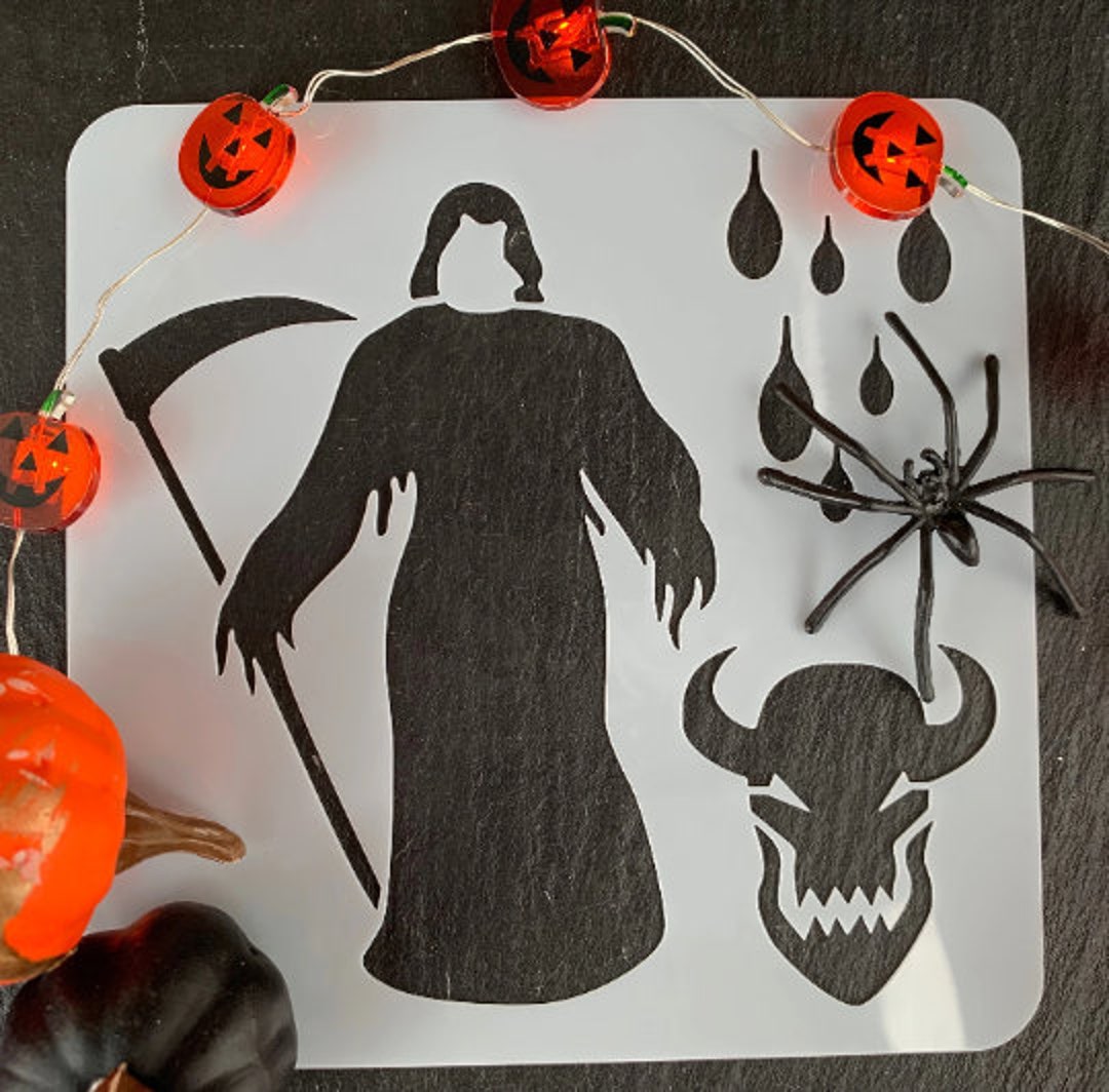 Spooky Halloween Grim Reaper Stencil for Fabric, Apparel, Scrap Booking ...