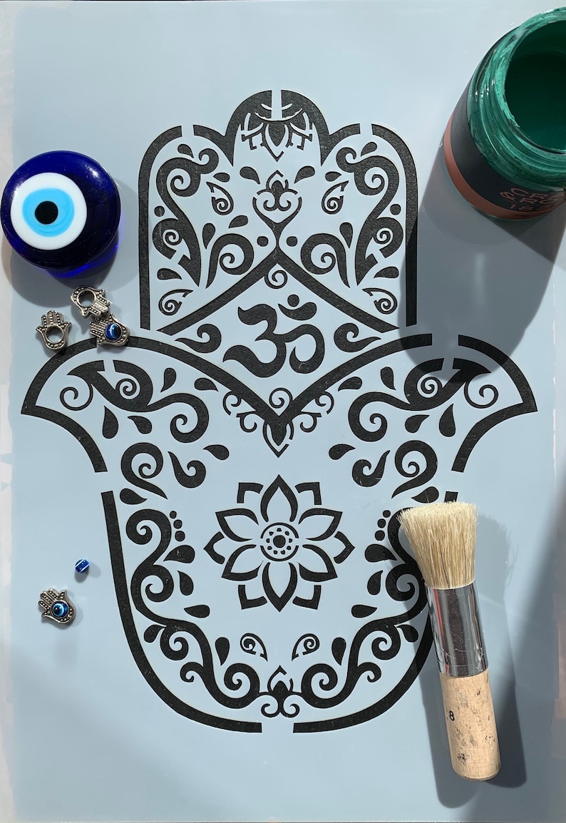 A4 Hamsa Hand Stencil in A4 for Furniture, Fabric, Murals, Etching, All Arts and Crafts, Click ...