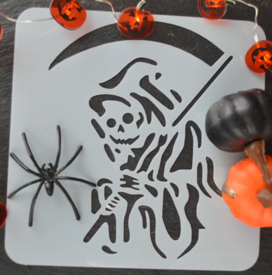 Spooky Halloween Grim Reaper Stencil for Fabric, Apparel, Scrap Booking ...