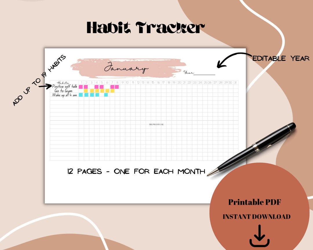 Habit Tracker Printable, Monthly Habits , Habit List , Downloadable ...
