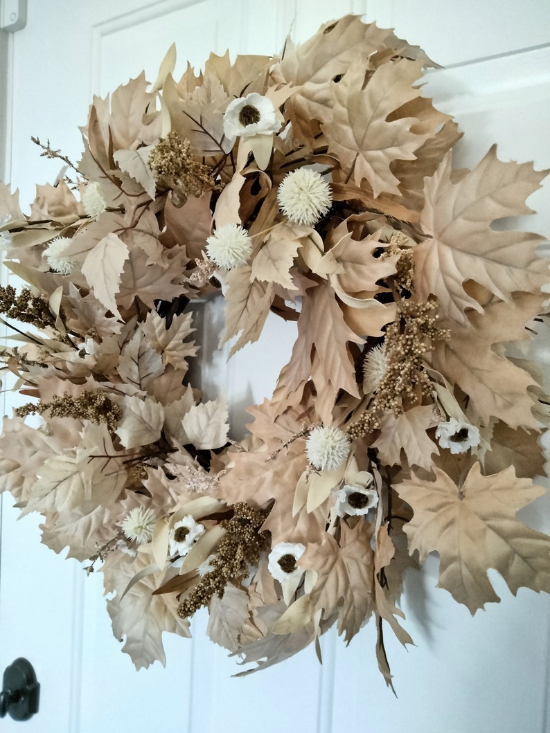 Beige and Cream Fall Foliage Wreath, Fall Foliage Wreath, Autumn Wreath ...