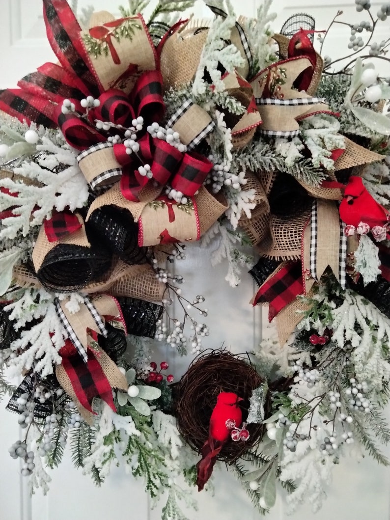 Red Cardinal Wreath, Winter Wreath Graprvine Wreath, Bird Wreath, Front ...