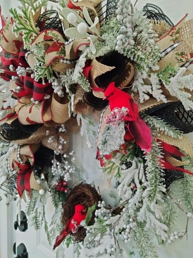 Red Cardinal Wreath, Winter Wreath Graprvine Wreath, Bird Wreath, Front ...