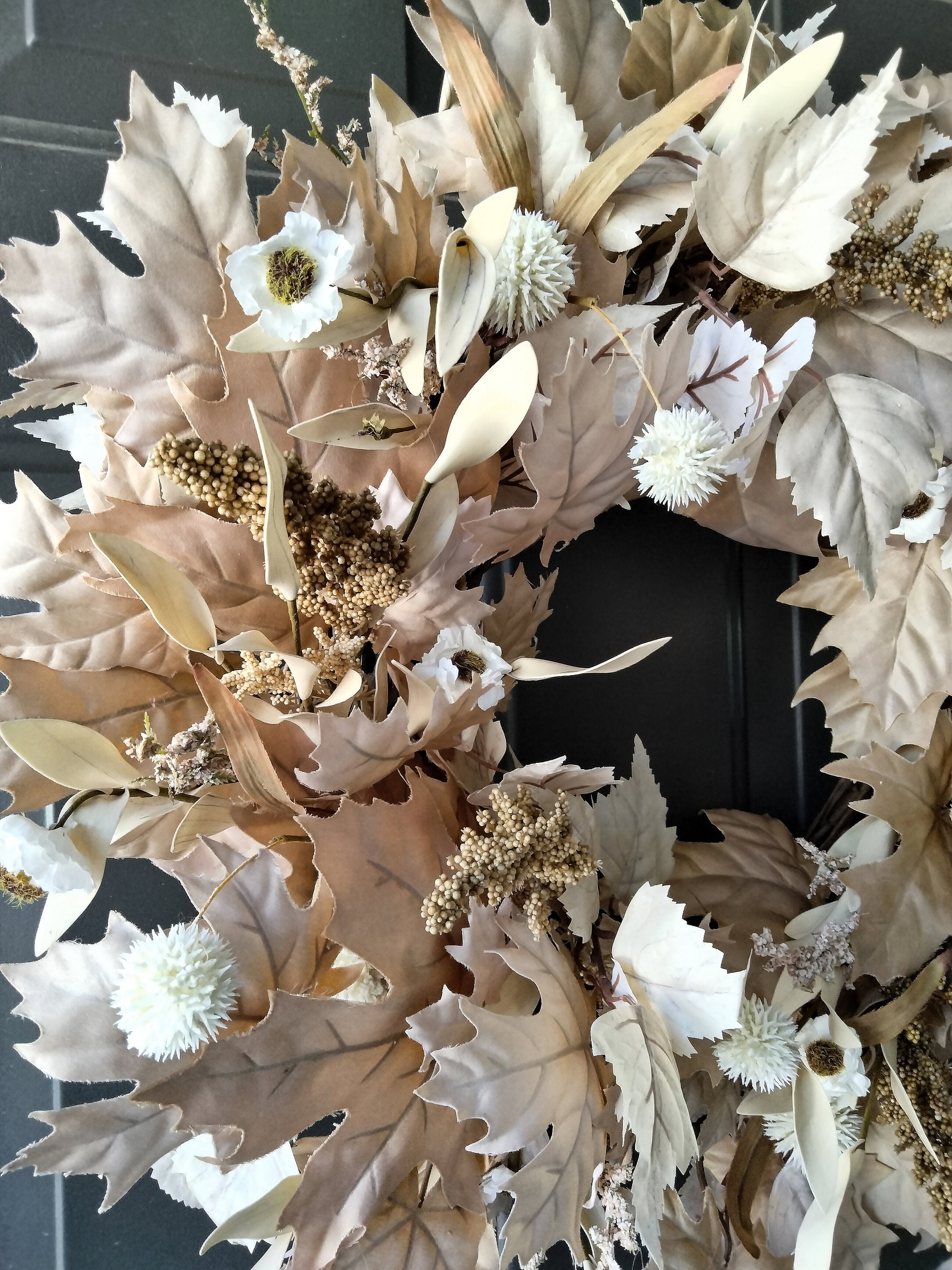 Beige and Cream Fall Foliage Wreath, Fall Foliage Wreath, Autumn Wreath ...