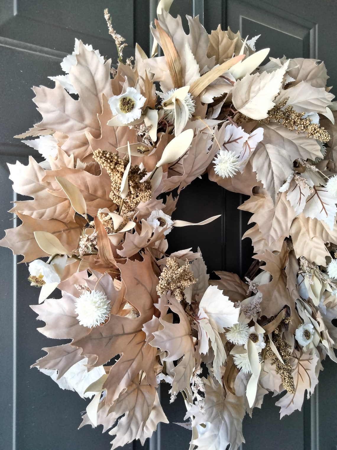 Beige and Cream Fall Foliage Wreath, Fall Foliage Wreath, Autumn Wreath ...