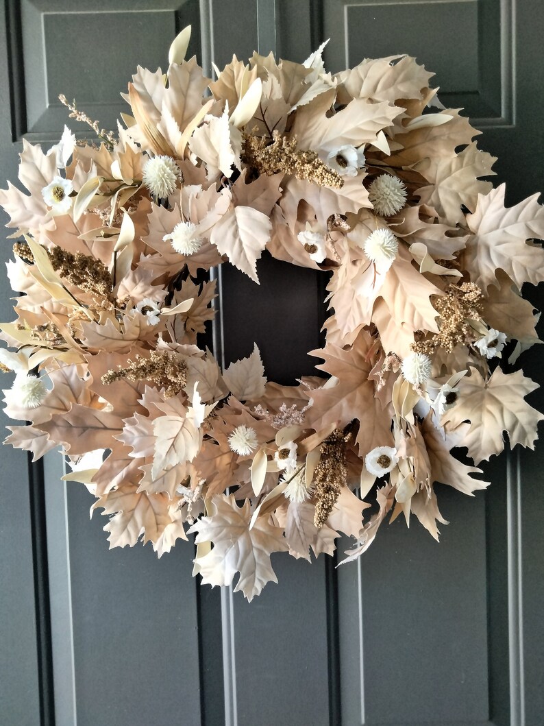 Beige and Cream Fall Foliage Wreath, Fall Foliage Wreath, Autumn Wreath ...