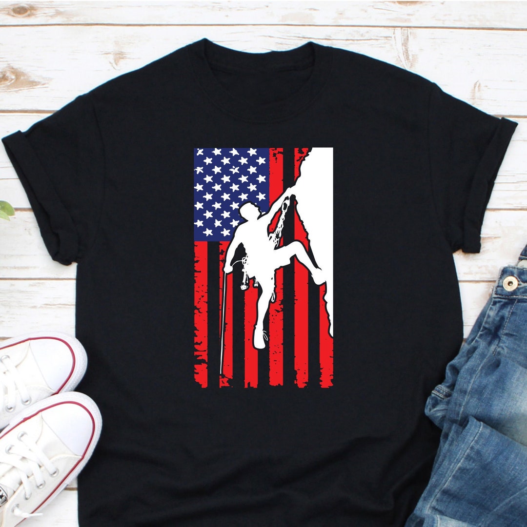 American Flag Rock Climber Shirt, Mountain Climbing Shirt, Climber ...