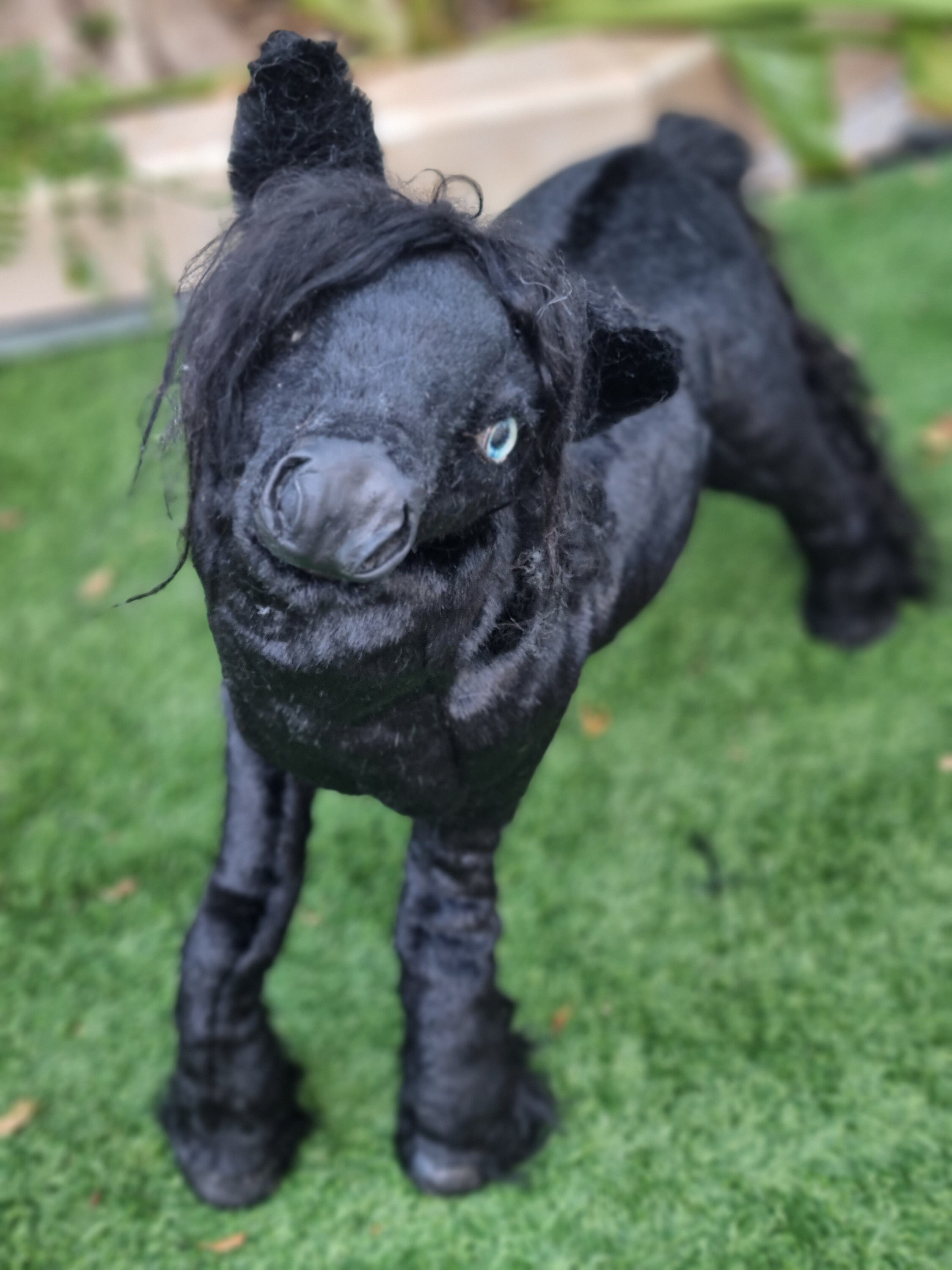 Black Friesian Horse Stallion Posesble Ooak Weighter Toy Artificial Fur ...