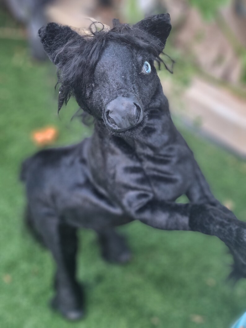 Black Friesian Horse Stallion Posesble Ooak Weighter Toy Artificial Fur ...