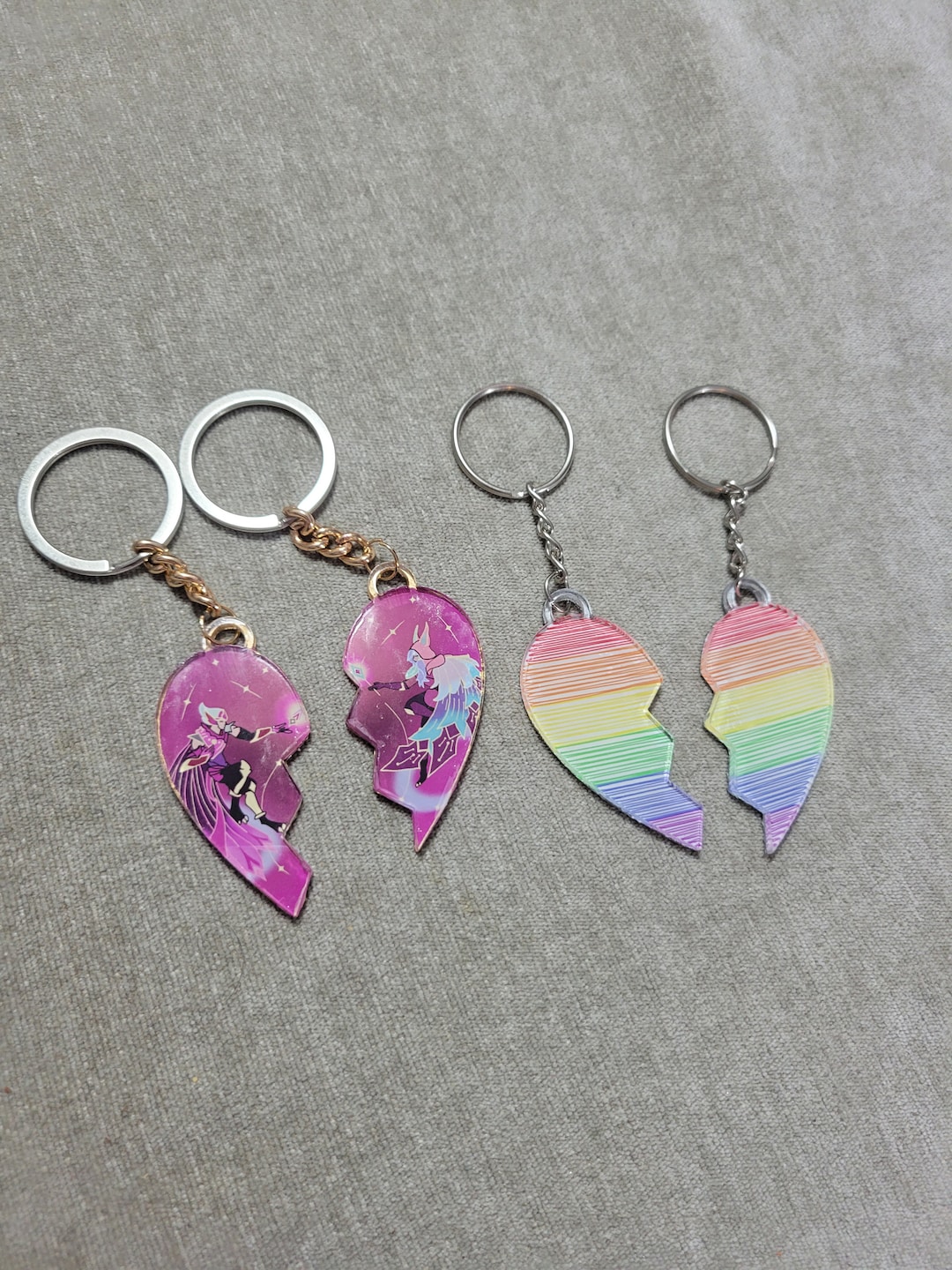 Heart Pair Keychain Xayah and Rakan Rainbow Heart by Obscurely Oriana ...