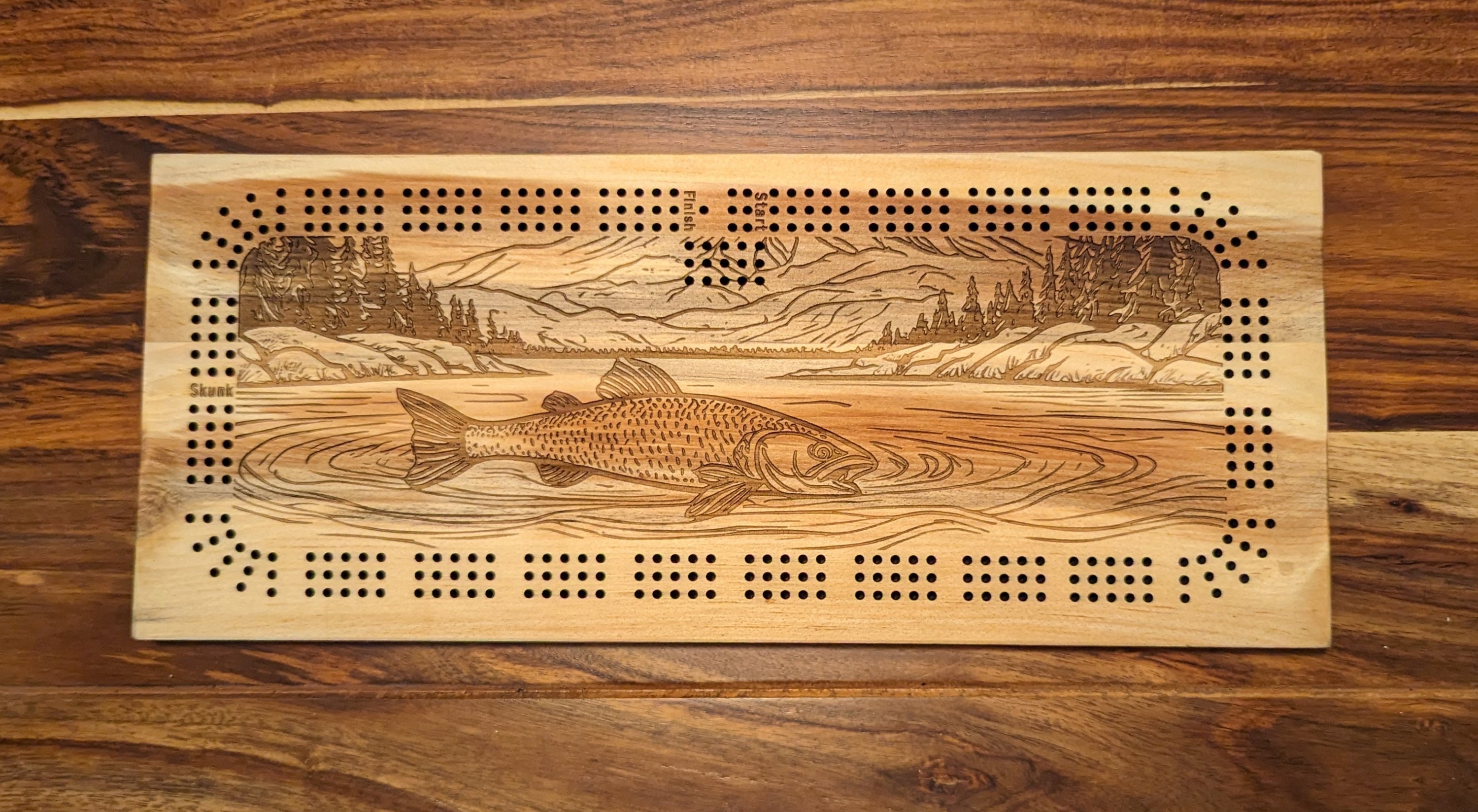 A Fish Swimming in a River, 3 Track Cribbage Board - Etsy