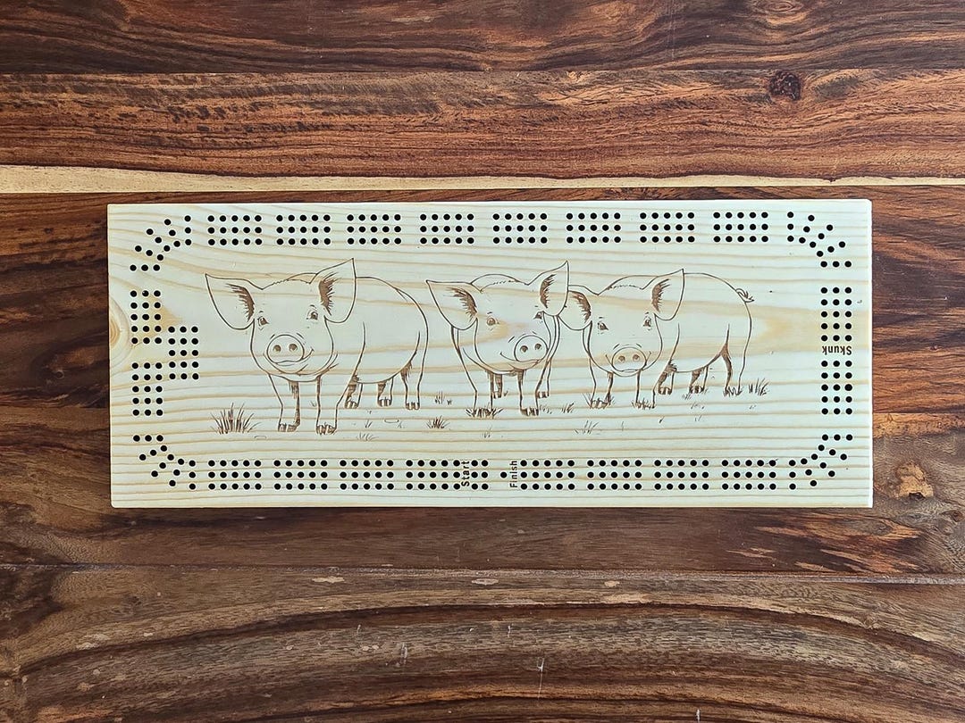 Pigs, 3 Track Cribbage Board - Laser Engraved. Comes With Standard Wood ...