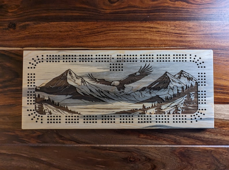 Bald Eagle Flying Over Valley With Mountains, 3 Track Cribbage Board - Etsy