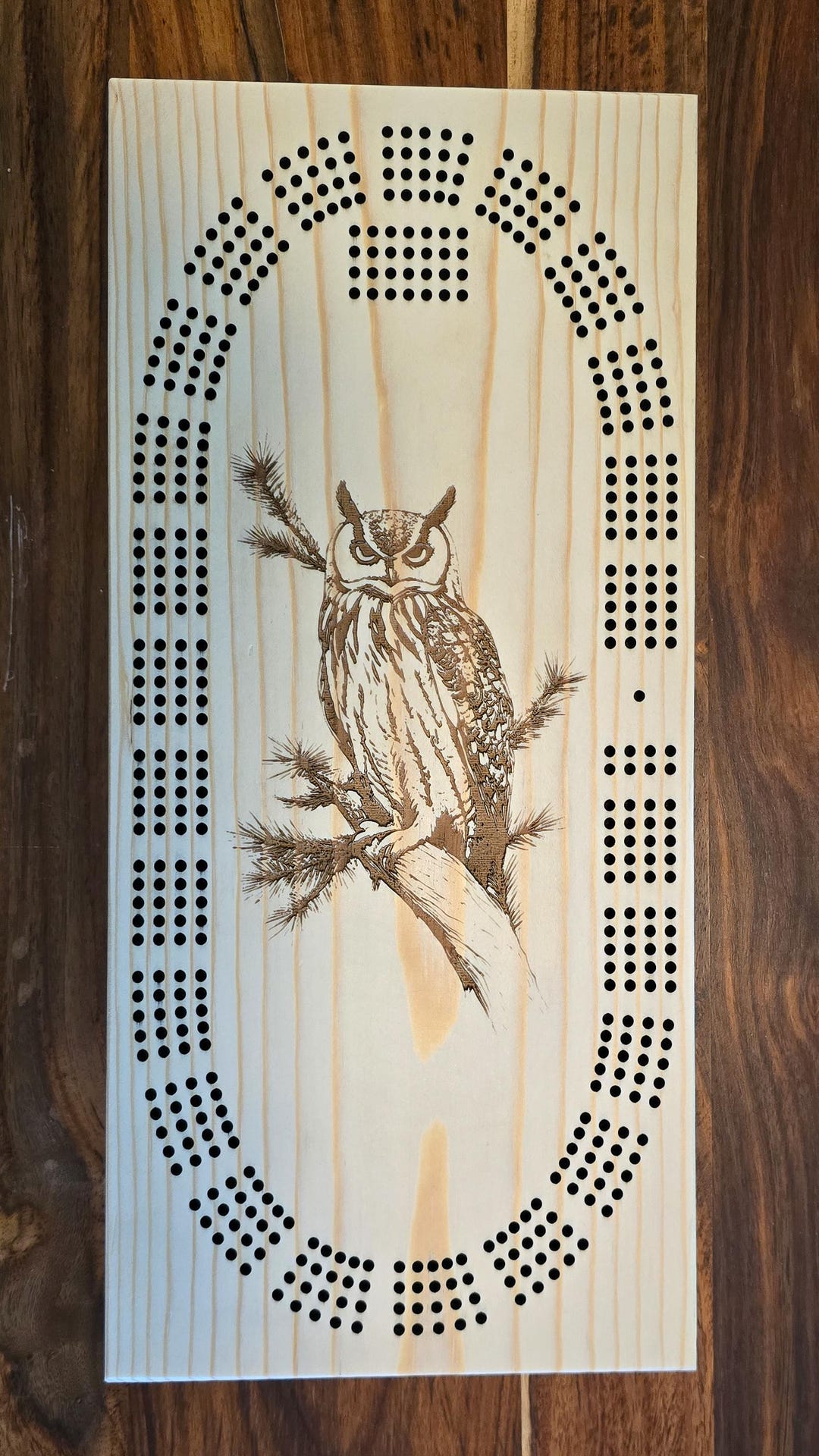 Owl 4 Track Cribbage Board - Laser Engraved Pine Wood. Comes With ...