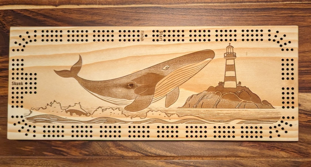 Whale Jumping Out of the Ocean With a Lighthouse, 3 Track Cribbage ...