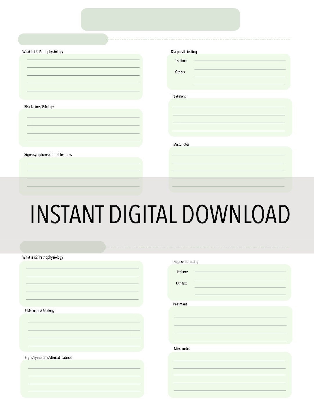 Pathophysiology Disease Template, Study Chart, Great for Students in ...