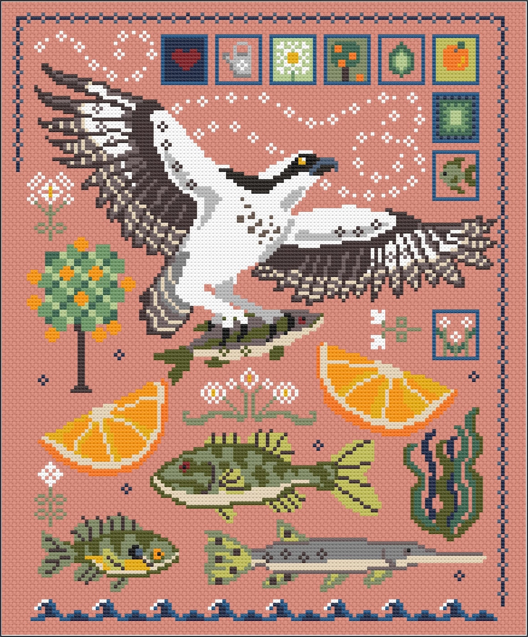 Osprey Oranges Cross-stitch PDF Pattern - Etsy