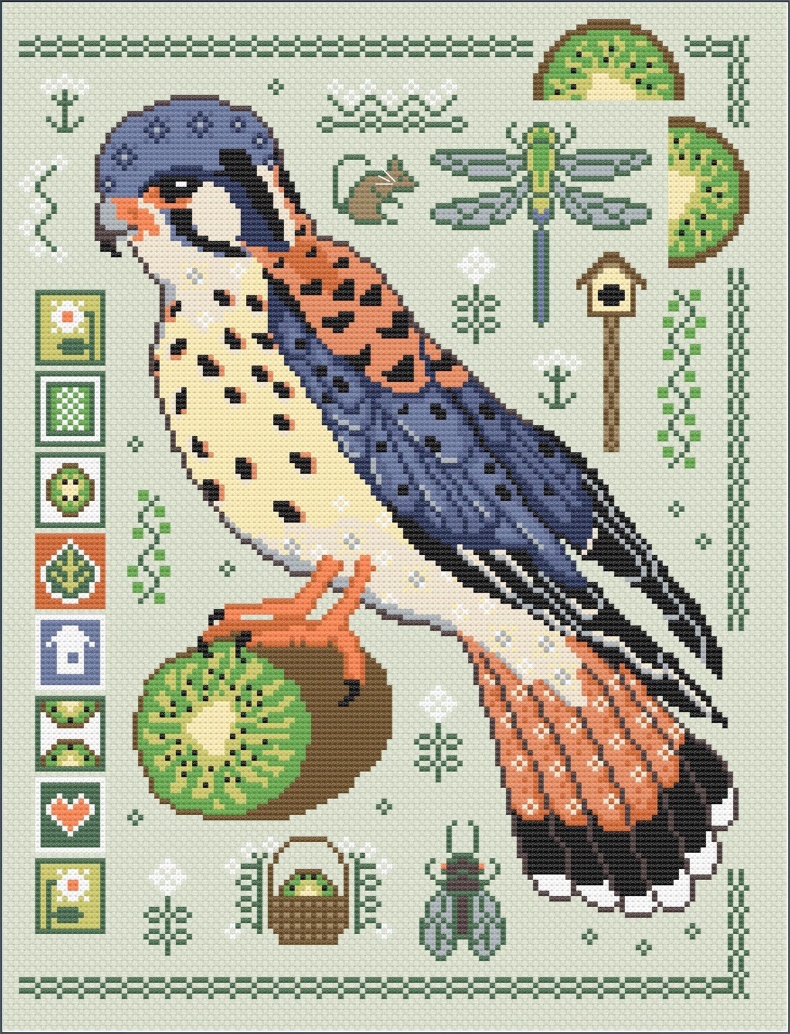 Kestrel Kiwi Cross Stitch PDF Chart - Etsy