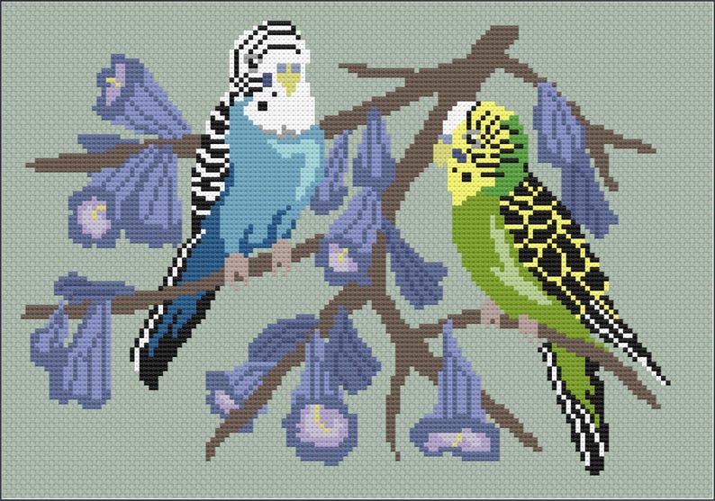 Parakeets in a Jacaranda Tree Cross Stitch PDF Chart - Etsy