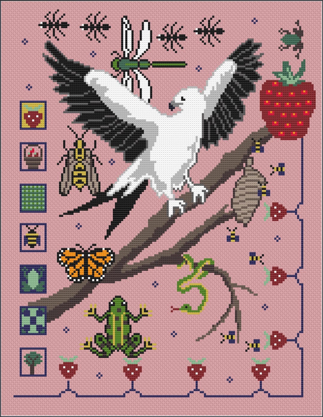 Strawberries & Swallow-tailed Kites Cross Stitch Pattern - Etsy