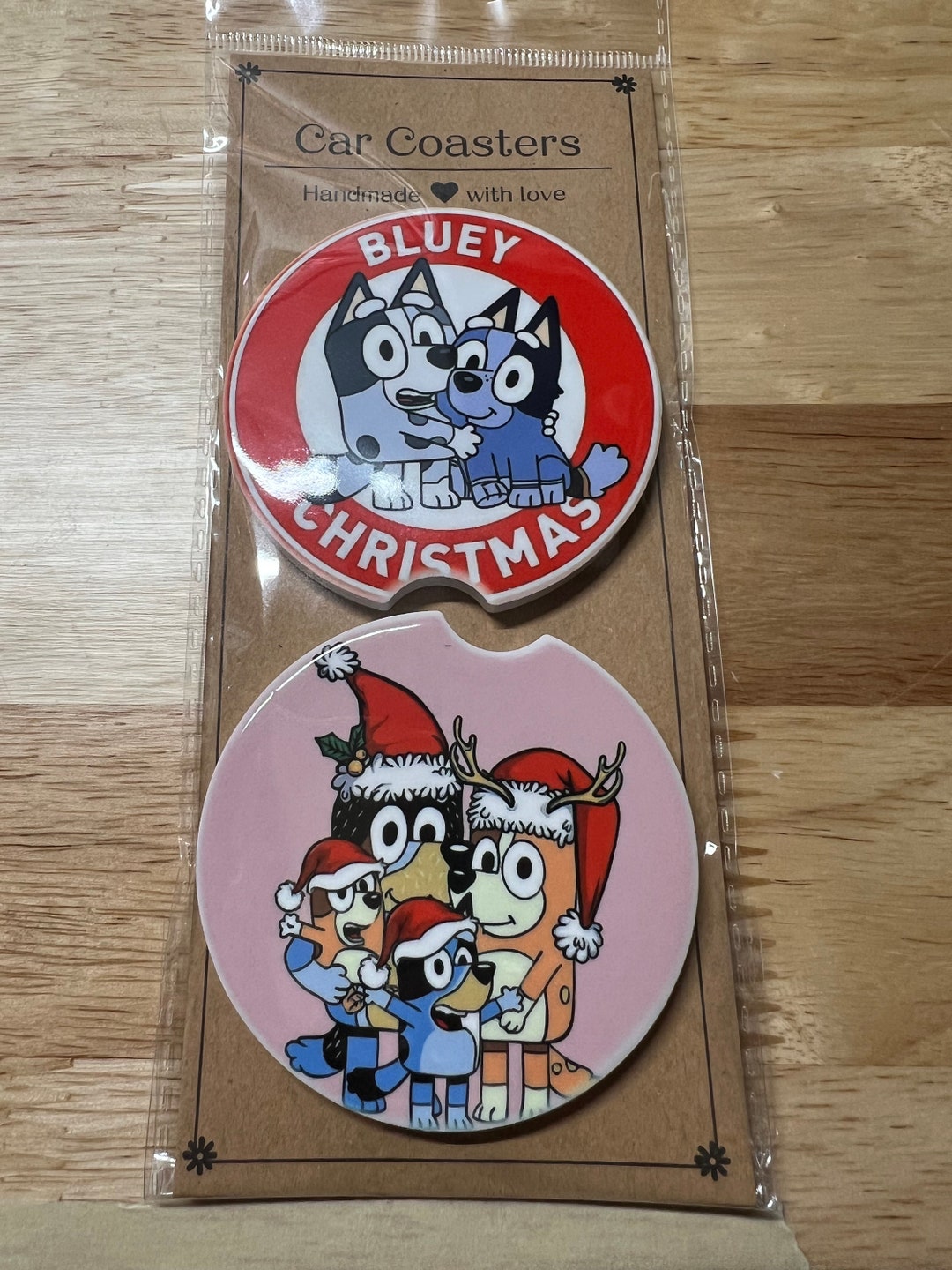 Blue Dog Christmas Videogame Round Absorbent Ceramic Sandstone Car ...