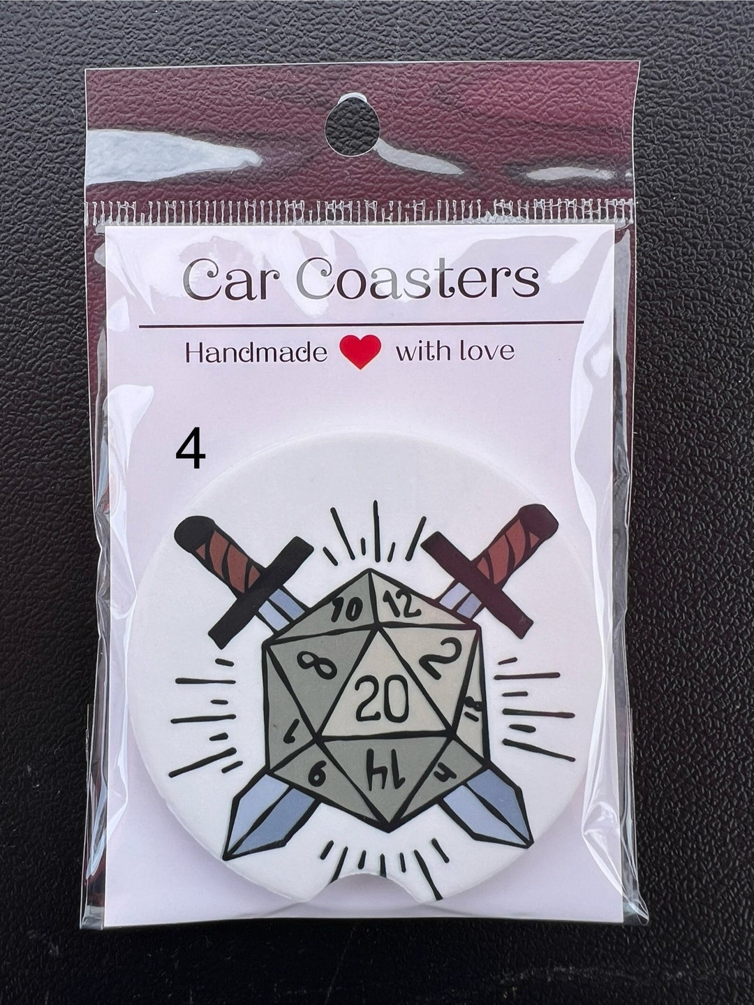 D20 Dice Round Absorbent Ceramic Sandstone Car Coaster Video Games ...