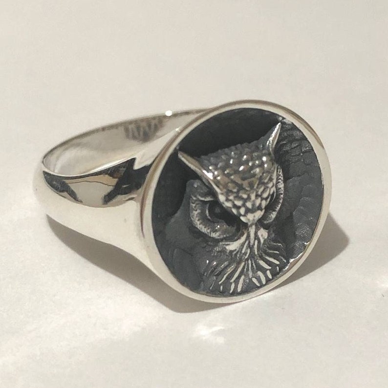 Angry Owl Signet Ring Animal Jewelry - Etsy