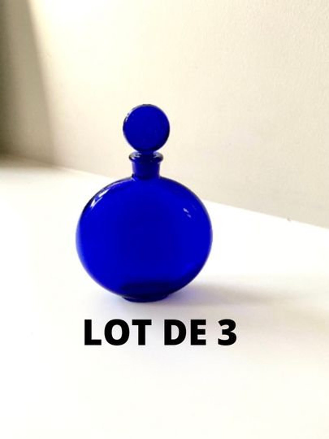 Set Of 3 Empty Blue Glass Perfume Bottle Dans La Nuit Worth Etsy
