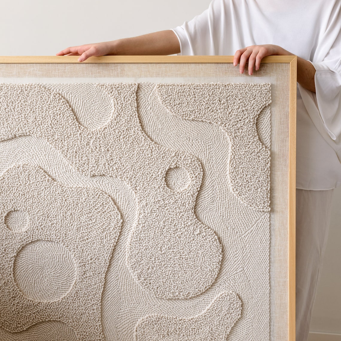 Modern Textile Wall Art, Extra Large Framed Wall Decoration, Warm and ...