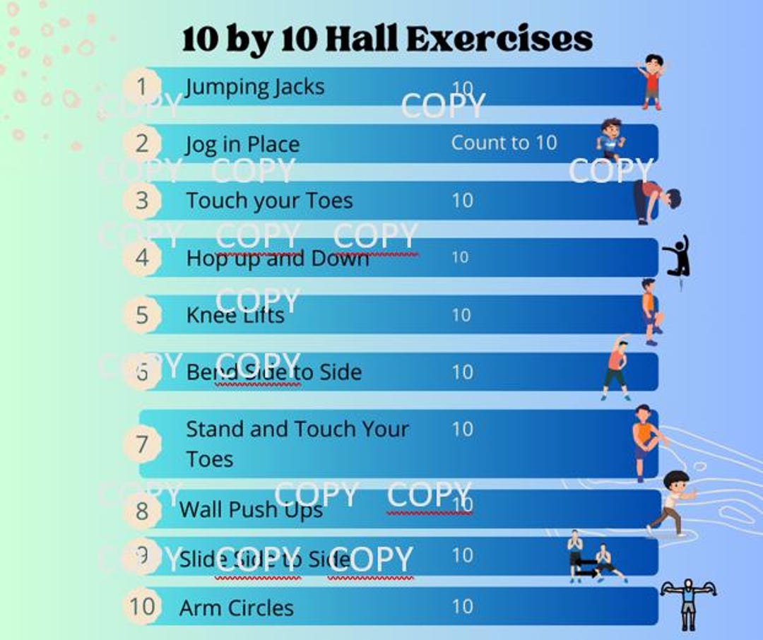 10 Hallway Exercises Poster for PDF Print Elementary School Exercises ...