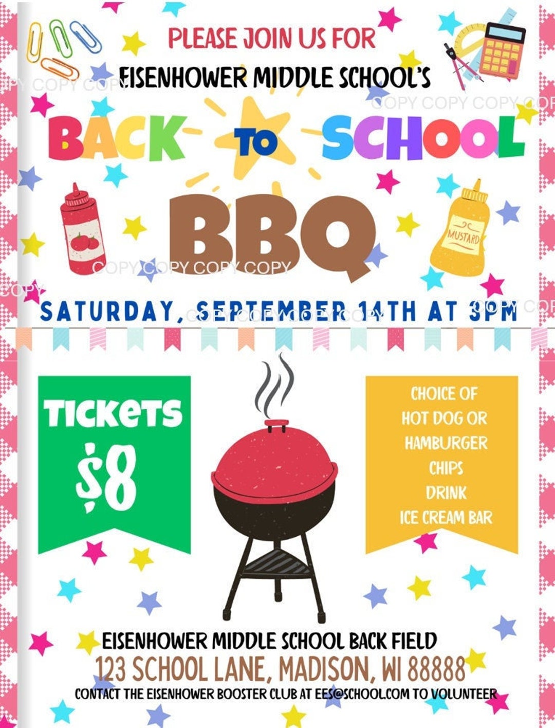 Back to School BBQ Flyer Fully Editable Middle Elementary High School ...