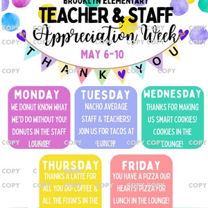 Teacher and Staff Appreciation Week Editable Weekly Schedule Flyer ...