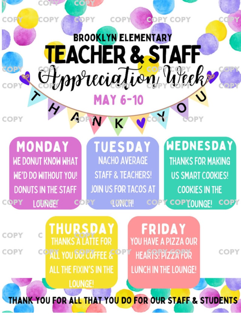 Teacher and Staff Appreciation Week Editable Weekly Schedule Flyer ...