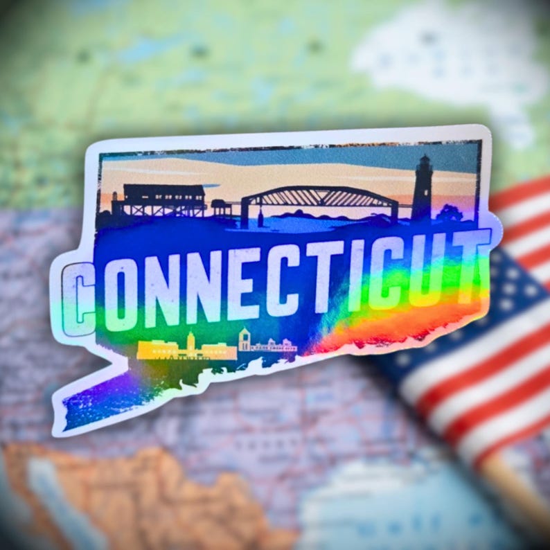 Connecticut - Sticker, Bridge & Shoreline • Waterproof Travel Sticker ...