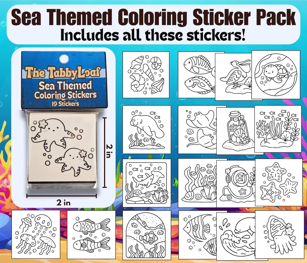 Sea Themed Coloring Sticker Pack – 19 Ocean Stickers to Color ...